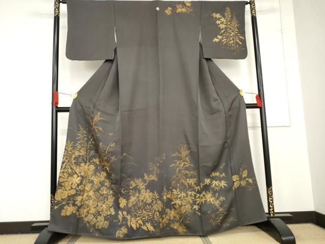 平和屋着物●訪問着　手描き　枝葉文　金彩　正絹　逸品　AABD6242cs