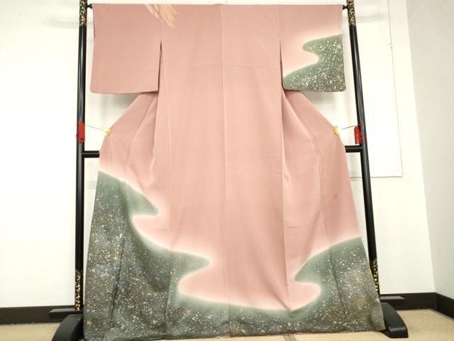 平和屋着物●国際的伝統工芸作家　十二代・藤林徳扇　苑寿　訪問着　寿光織　箔散らし　暈し染め　金銀彩　正絹　逸品　AABD6249cs