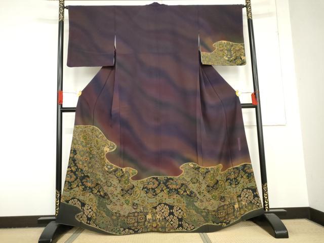 平和屋着物●前田仁仙　仁仙更紗　訪問着　鳥獣正倉院花文　暈し染め　正絹　逸品　AABD6270cs