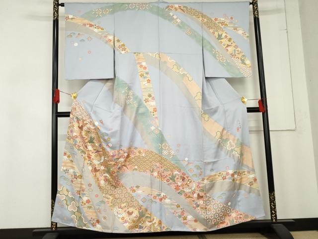 平和屋着物●手描友禅作家　渓月　訪問着　吉祥花蝶宝尽くし　金彩　正絹　逸品　AABD6288cs