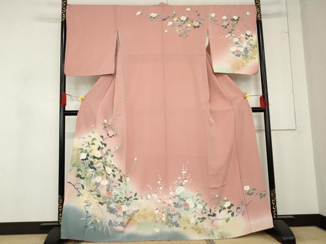 平和屋着物●訪問着　友禅　枝花文　暈し染め　金彩　正絹　逸品　AABD6299cs