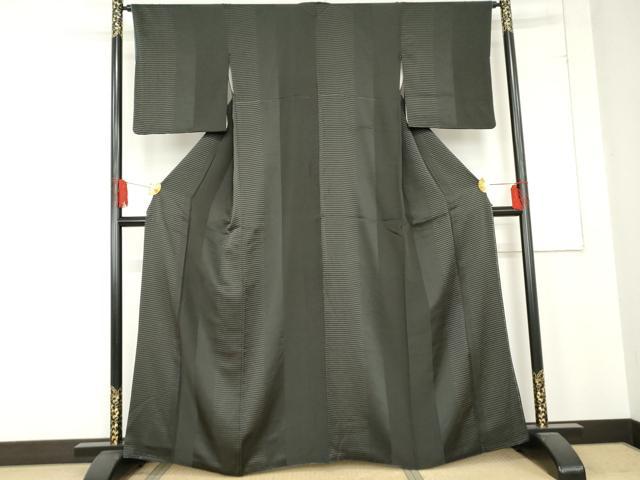 平和屋着物●上質な小紋　横段間道　黒地　正絹　逸品　AABD6300cs