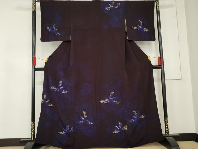 平和屋着物●訪問着　手描き　花鳥文　金彩　鬼しぼ縮緬　正絹　逸品　AABD6311cs