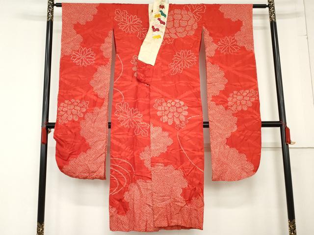 平和屋着物●アンティーク　大正ロマン　振袖用長襦袢　袷　絞り　花松文　広衿刺繍　正絹　逸品　AABD6357cs