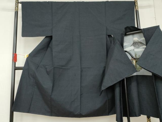 平和屋着物●男性　紬　アンサンブル　色無地　濃藍色　正絹　逸品　未使用　AABD6384cs