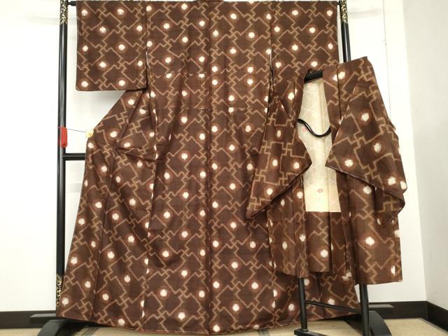 平和屋着物●国指定重要無形文化財　本場久米島紬　羽織セット　舞花文　正絹　逸品　未使用　AABD6411cs