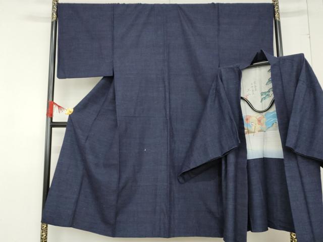平和屋着物●男性　結城紬　アンサンブル　杢　霞文　正絹　逸品　AABD6412cs