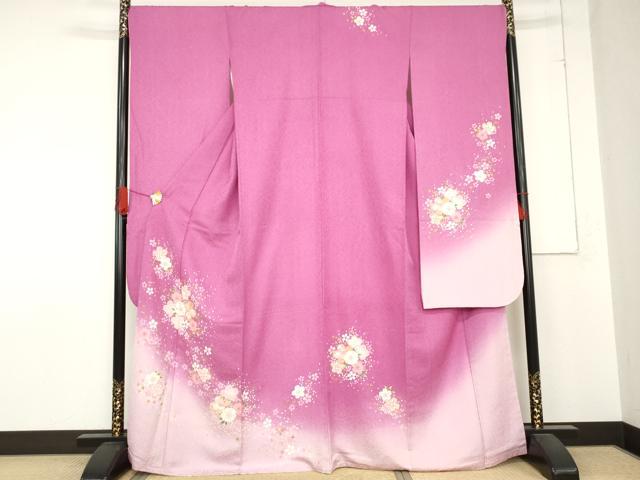 平和屋着物●豪華振袖　花丸文　暈し染め　金彩　銀通し地　正絹　逸品　AABD6430cs