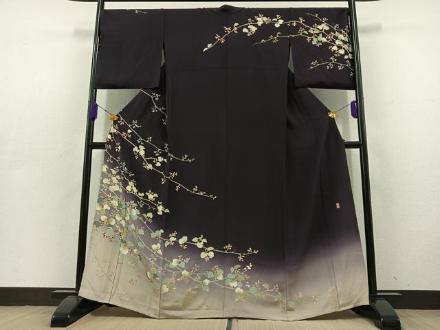 平和屋着物▽十日町友禅作家　阿部佳雪　訪問着　単衣　南天文　暈し染め　正絹　逸品　AABD6448jh