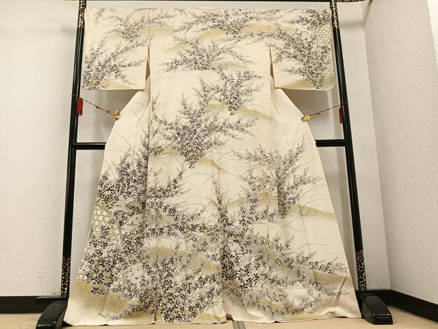 平和屋着物●訪問着　草花文　金彩　正絹　逸品　AABD6489ph