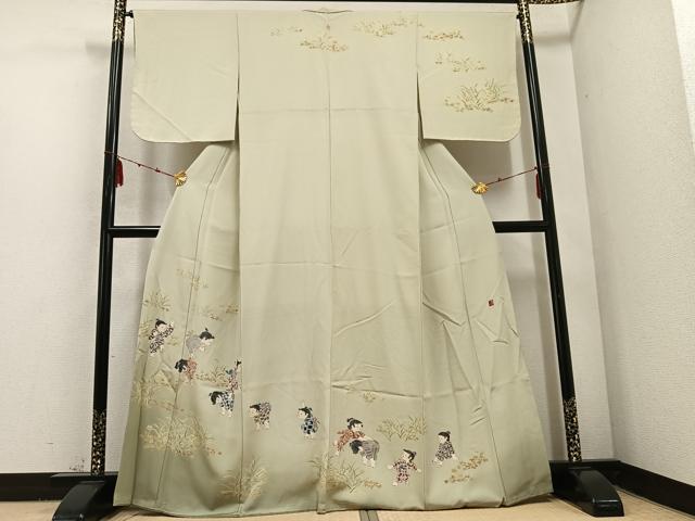 平和屋着物●十日町友禅作家　関口遼一　訪問着　手描き　童子　暈し染め　三越扱い　正絹　逸品　未使用　AABD6507ph