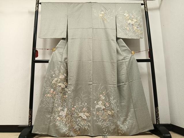 平和屋着物●訪問着　草花文　金銀彩　三越扱い　正絹　逸品　AABD6549ph