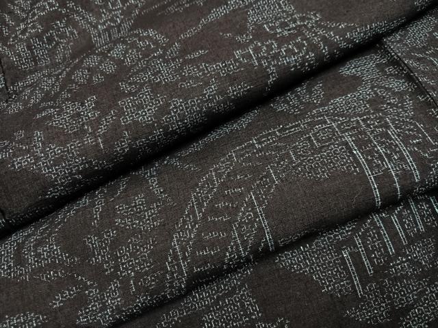 平和屋着物●本場結城紬　重要無形文化財　100亀甲　渡り橋草花籬文　正絹　逸品　AABD6560ph