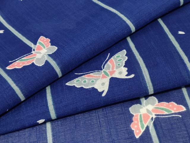 平和屋着物＊夏物　小紋　紗　舞蝶文　洗える着物　AABD6614jd