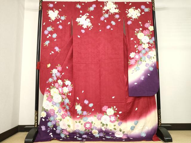 平和屋着物●豪華振袖　舞花文　暈し染め　金彩　ロング丈　正絹　逸品　AABD6650ck