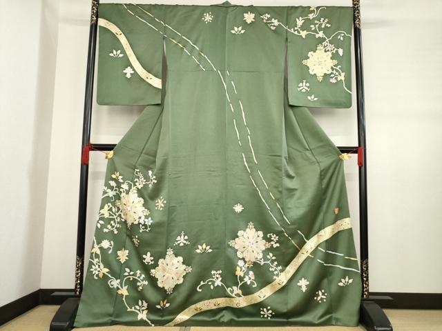 平和屋着物●金彩友禅作家　金彩の魔術師　堀省平　金煌織　訪問着　飾花文　金銀彩　金通し地　ロング丈　正絹　逸品　AABD6685ck