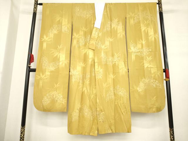 平和屋着物●振袖用長襦袢　無双仕立て　花蝶文　笹竹　半衿刺繍　金彩　正絹　逸品　AABD6696ck