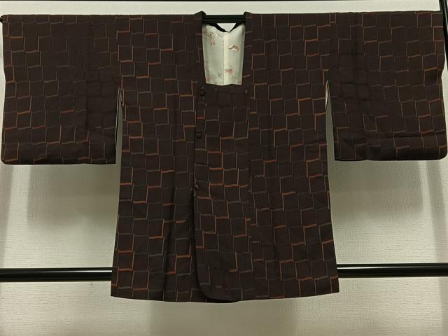 平和屋着物▽道行コート　スリーシーズン　春夏秋　塵除け　格子　正絹　逸品　AABD6963jh