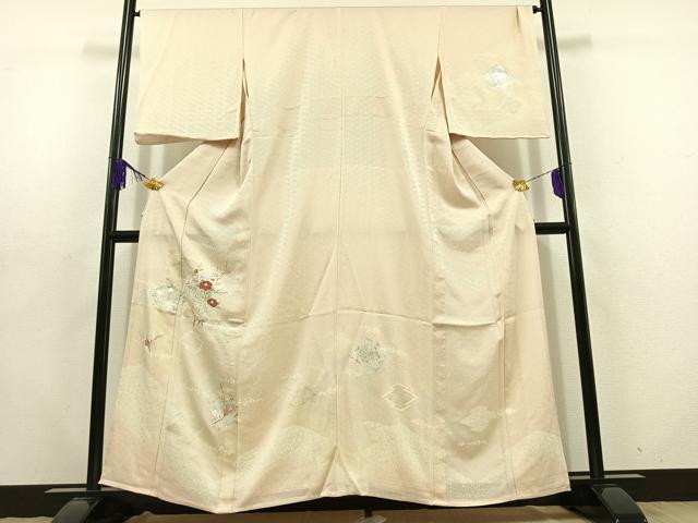 平和屋着物▽訪問着　単衣　刺繍　松皮菱花文　金銀彩　金糸　正絹　逸品　AABD6975jh