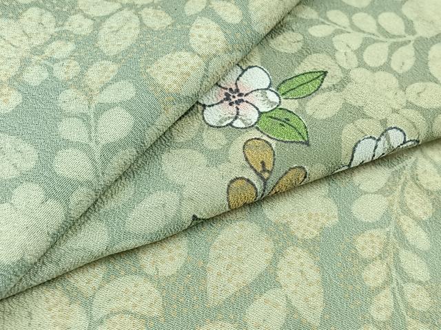 平和屋着物▽小紋　単衣　草花文　洗える着物　AABD6979jh