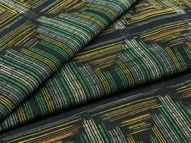 平和屋着物▽上質な紬　単衣　幾何学文様　正絹　逸品　AABD6985jh