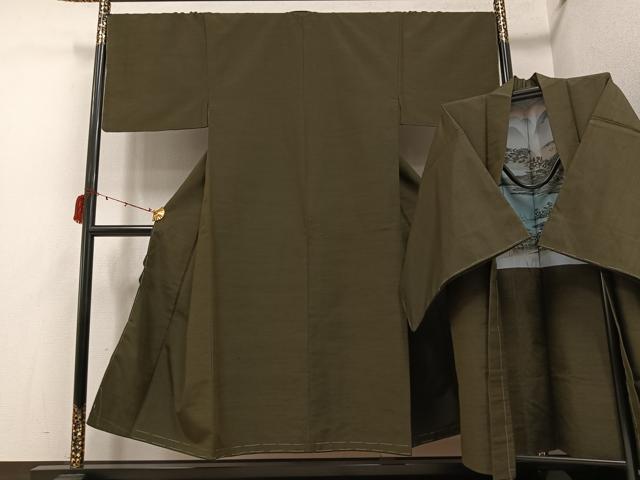 平和屋着物●男性　紬　アンサンブル　色無地　媚茶色　正絹　逸品　未使用　AABD7021ph