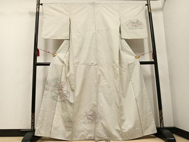 平和屋着物●本場大島紬　染大島　訪問着　風景草木文　暈し染め　正絹　逸品　AABD7038ph