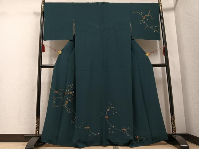 平和屋着物●訪問着　刺繍　花唐草文　百入茶色地　金糸　正絹　逸品　AABD7049ph