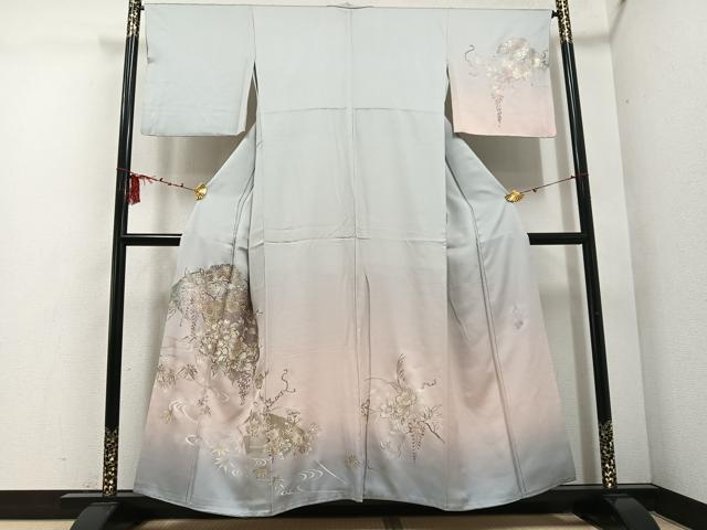 平和屋着物●金彩友禅　卓越技能者・名工・和田光正　訪問着　地紙花文　暈し染め　金銀彩　蕎麦切色地　正絹　逸品　AABD7057ph