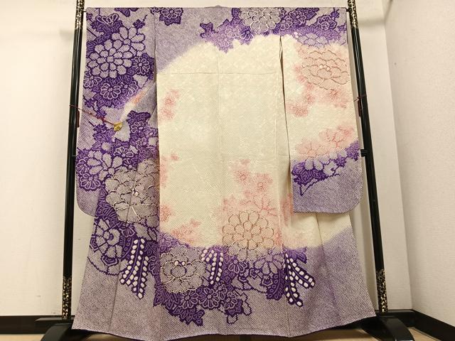 平和屋着物●豪華振袖　駒刺繍　絞り　草花文　暈し染め　やまと誂製　正絹　逸品　AABD7068ph