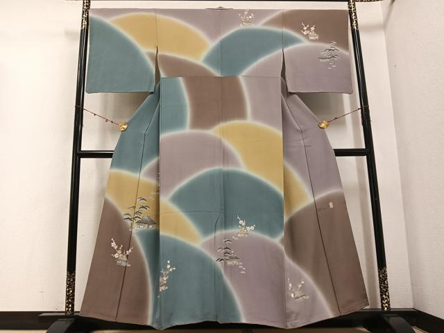 平和屋着物●十日町友禅　女流作家　遠田藤舟 　訪問着　友禅　風景草花文　暈し染め　鈴乃屋扱い　正絹　逸品　AABD7071ph