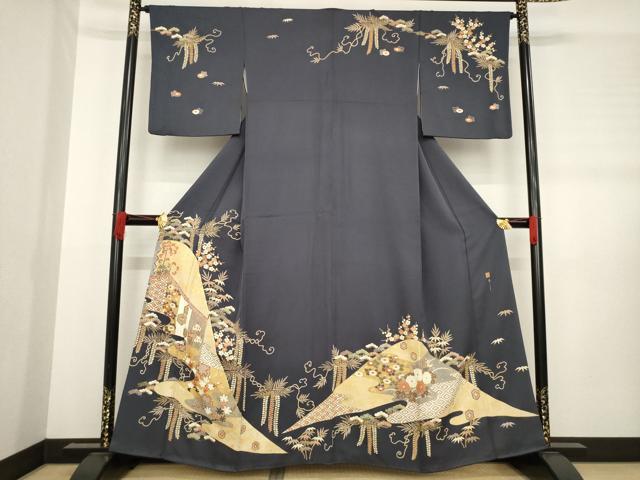 平和屋着物●江戸友禅　小倉貞右　訪問着　駒刺繍　遠山吉祥花文　金彩　正絹　逸品　AABD7367ck