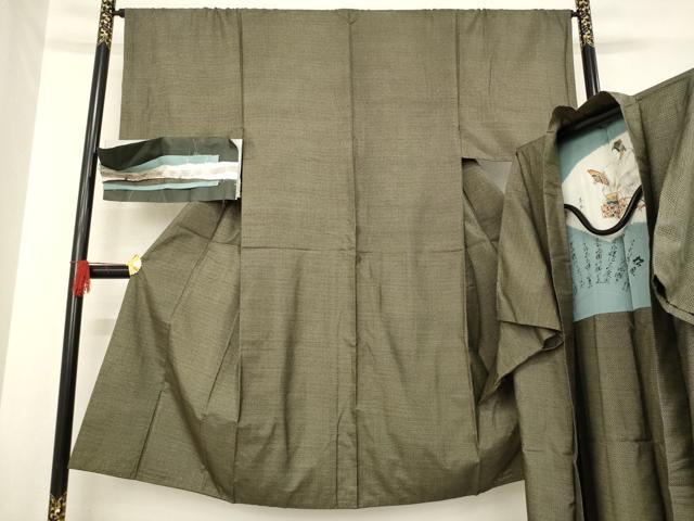 平和屋着物●男性　本場染大島紬　アンサンブル　幾何学文様　正絹　逸品　AABD7382ck