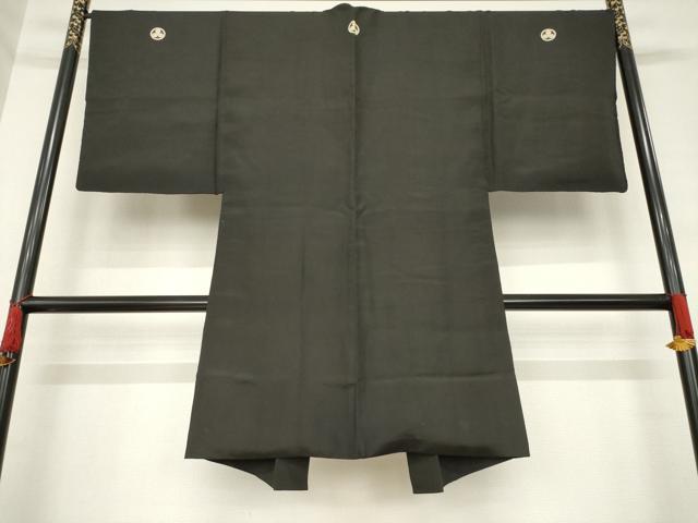 平和屋着物●男性　黒紋付　羽織　羽裏：野球　正絹　逸品　AABD7400ck