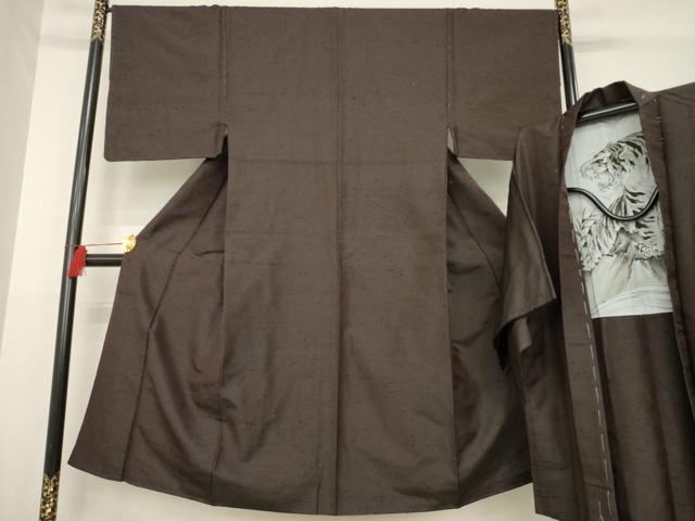 平和屋着物●男性　お召　アンサンブル　霞文　正絹　逸品　AABD7411ck