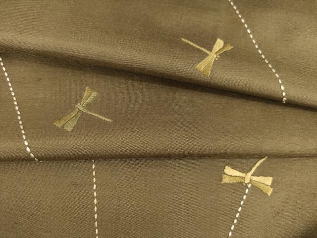 平和屋着物●上質な小紋　紬地　総刺繍　蜻蛉　とんぼ　正絹　逸品　未使用　AABD7413ck