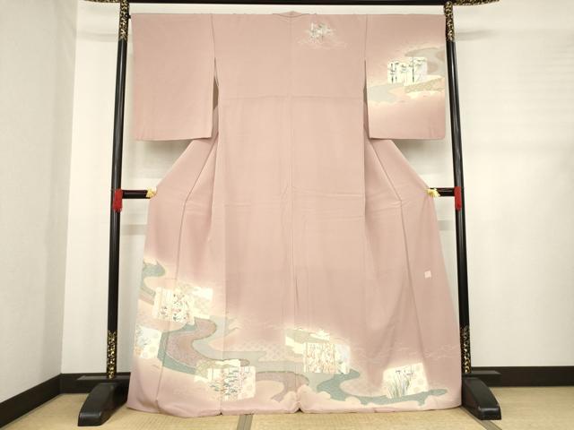 平和屋着物●訪問着　友禅　作家物　流水色紙花文　暈し染め　正絹　逸品　AABD7433ck