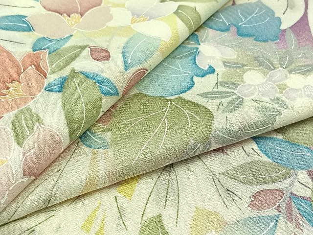 平和屋着物▽上質な小紋　単衣　手描き　草花文　正絹　逸品　AABD7501jh