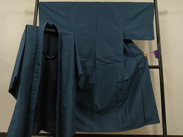 平和屋着物▽男性　色無地　単衣　アンサンブル　青藍色　AABD7507jh