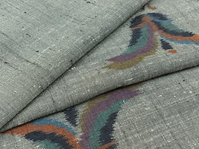 平和屋着物▽上質な紬　単衣　草花文　正絹　逸品　AABD7516jh