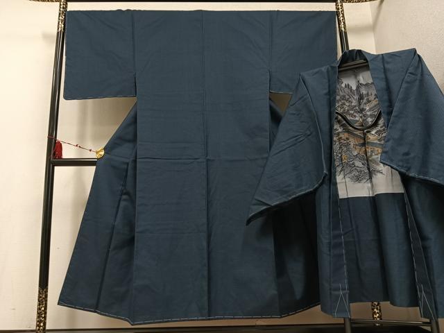 平和屋着物●男性　お召　アンサンブル　亀甲柄　正絹　逸品　AABD7568ph