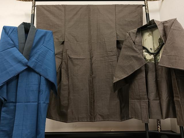 平和屋着物●男性　本場大島紬　アンサンブル　長襦袢(単衣)セット　亀甲絣　正絹　逸品　未使用　AABD7586ph