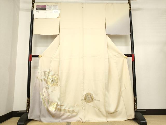 平和屋着物●螺鈿作家　藤本隆士　訪問着　鏡裏花鳥文　暈し染め　金銀彩　残布464cm・反端付き　正絹　逸品　未使用　AABD7601ck