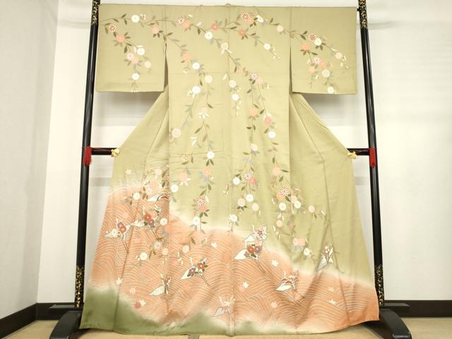 平和屋着物●訪問着　飛鶴花文　金彩　正絹　逸品　AABD7613ck