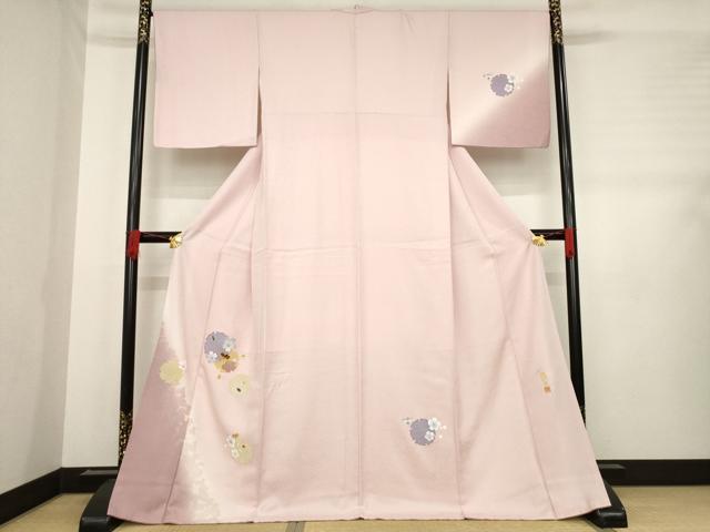 平和屋着物●螺鈿作家　藤本隆士　訪問着　雪輪花文　正絹　逸品　AABD7614ck