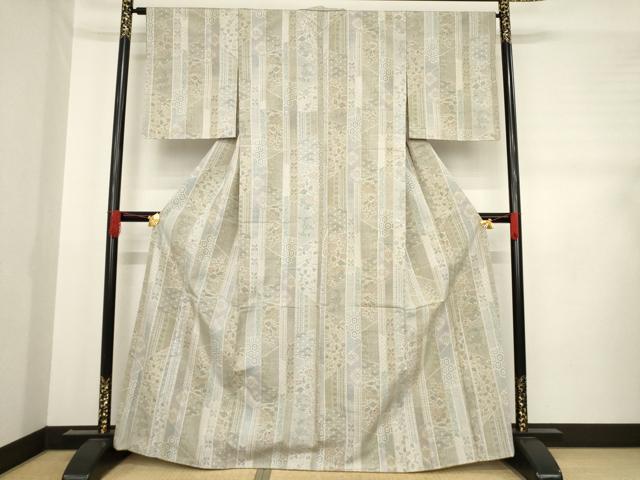 平和屋着物●結城紬　100亀甲　更紗花間道　正絹　逸品　AABD7625ck