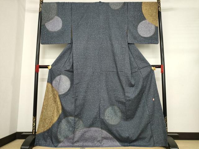 平和屋着物●五月みどりプロデュース　結城紬地　訪問着　紬地　丸文　金彩　ロング丈　正絹　逸品　AABD7627ck