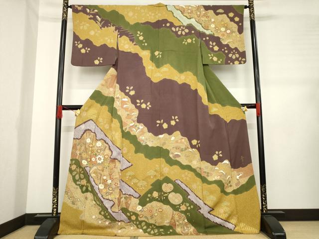 平和屋着物●京友禅の第一人者　松井青々　訪問着　駒刺繍　道長花文　金彩　正絹　逸品　AABD7662ck