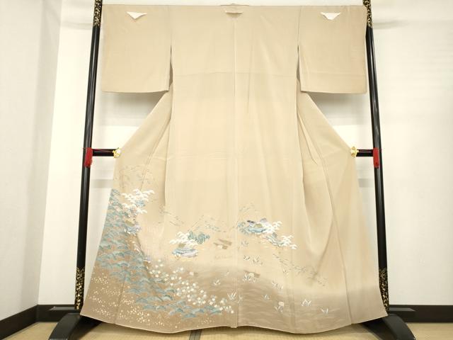 平和屋着物●豪華色留袖　友禅　風景松文　金彩　正絹　逸品　未使用　AABD7666ck