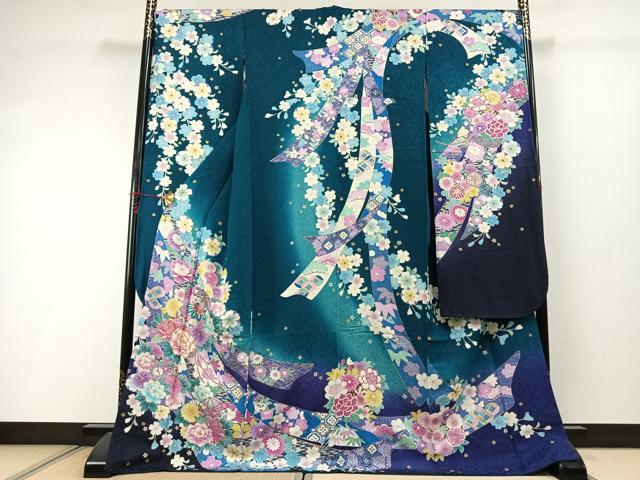 平和屋着物●豪華振袖　駒刺繍　熨斗花毬文　暈し染め　金彩　正絹　逸品　AABD8490fy